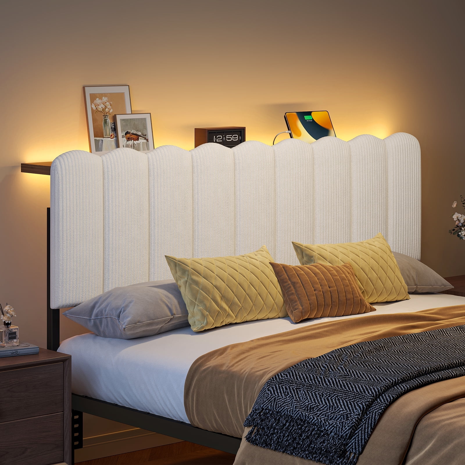 Click here for Pinmoco Full Headboard With Storage Shelf  Led Lig... prices