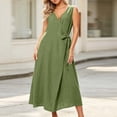 Dvprdro V Neck Sleeveless Wrap Tie Front Cotton Linen Maxi Dress for ...