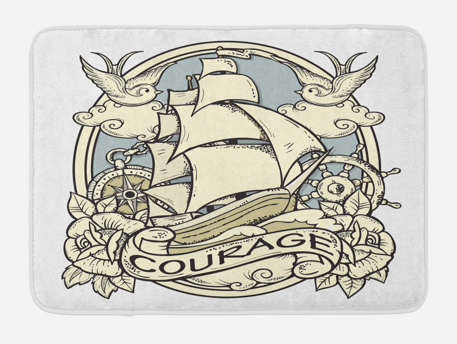 Vintage Boat Bath Mat, Courage Theme with Old Ornamental Ship with ...