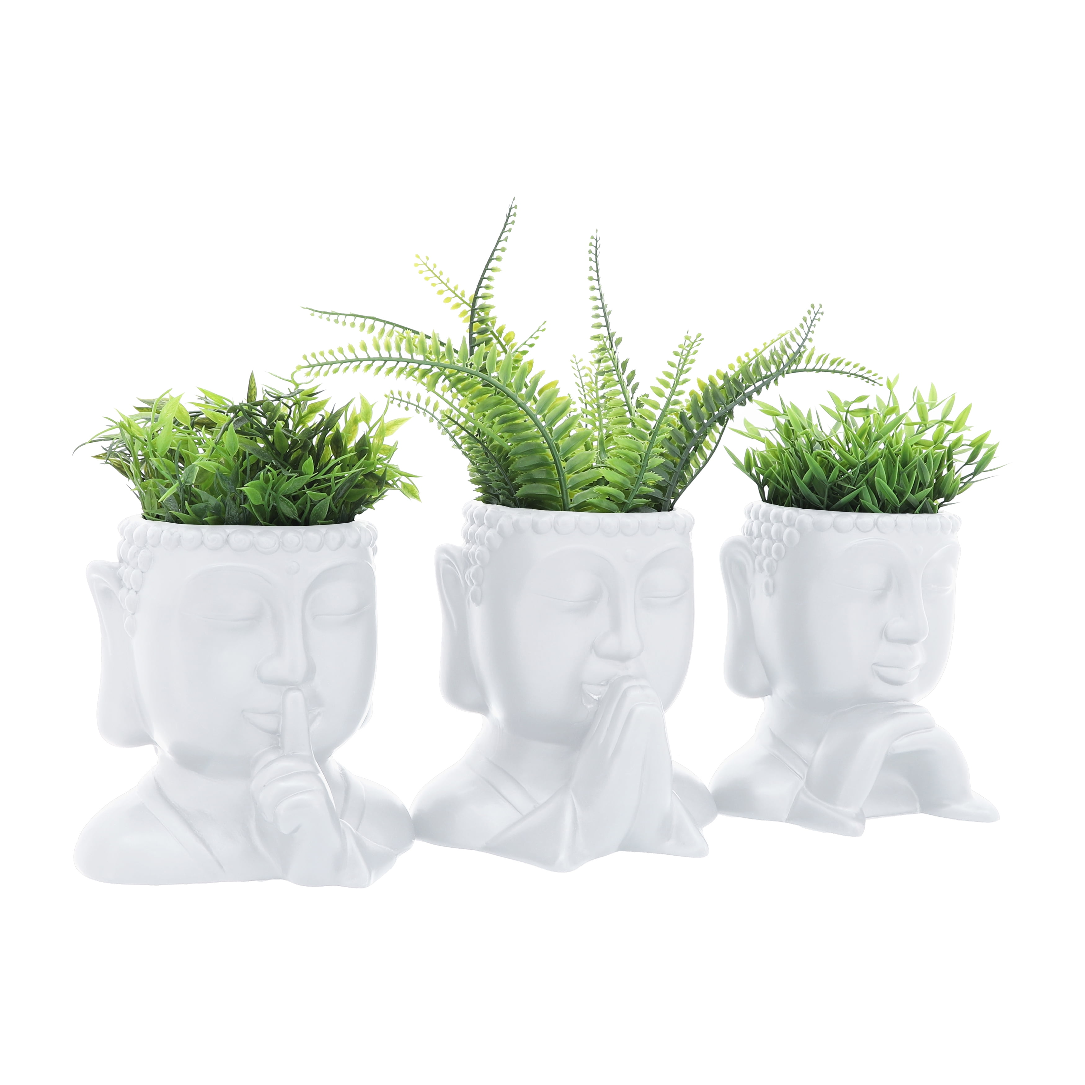 Sagebrook Home Ceramic Set of 3 7"h Buddha Head Planters, White ...