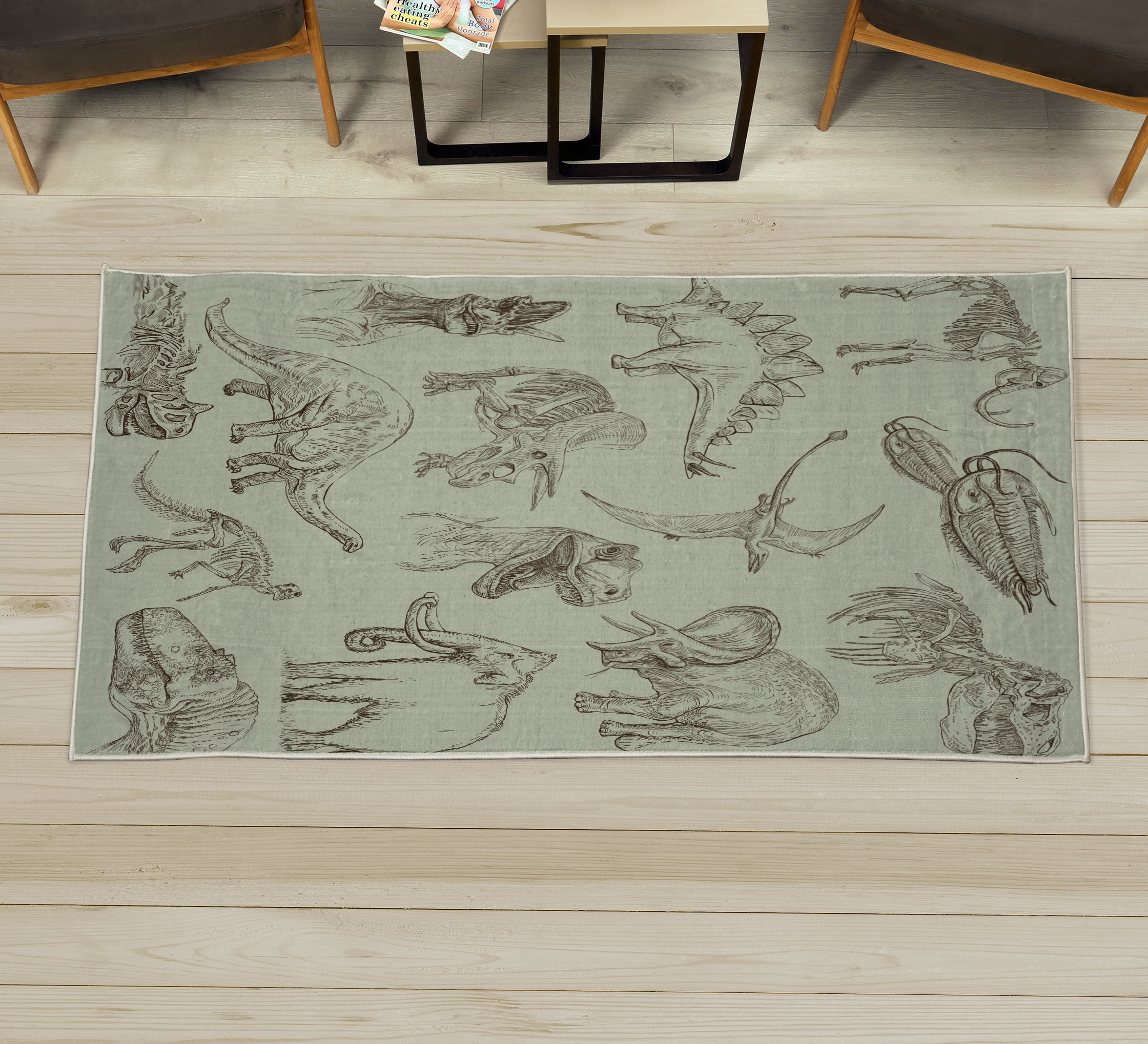 Jurassic Decorative Rug, Arrangement of Various Dinosaurs Illustrations ...