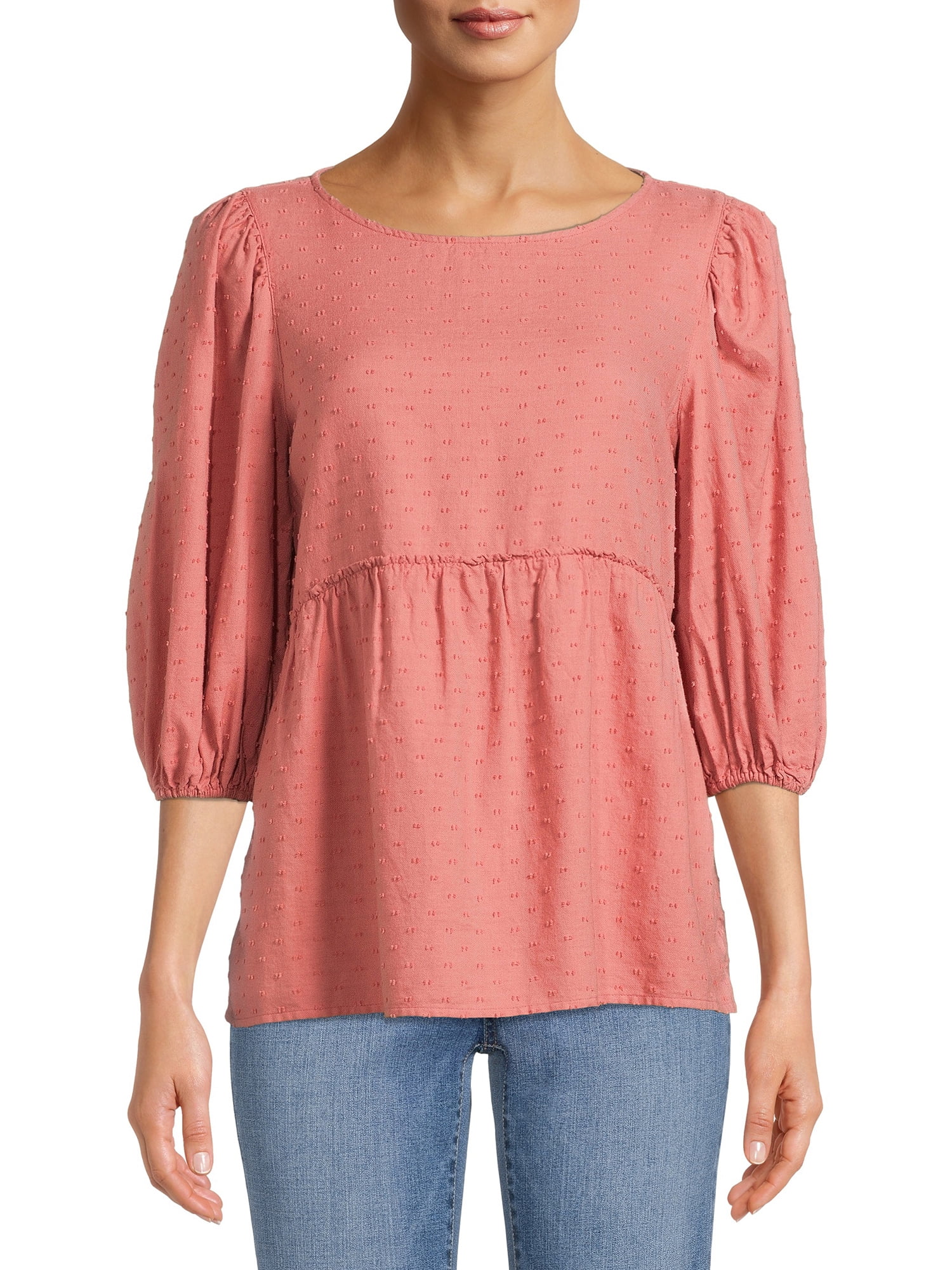 Time and Tru Women's Short Sleeve Textured Top - Walmart.com
