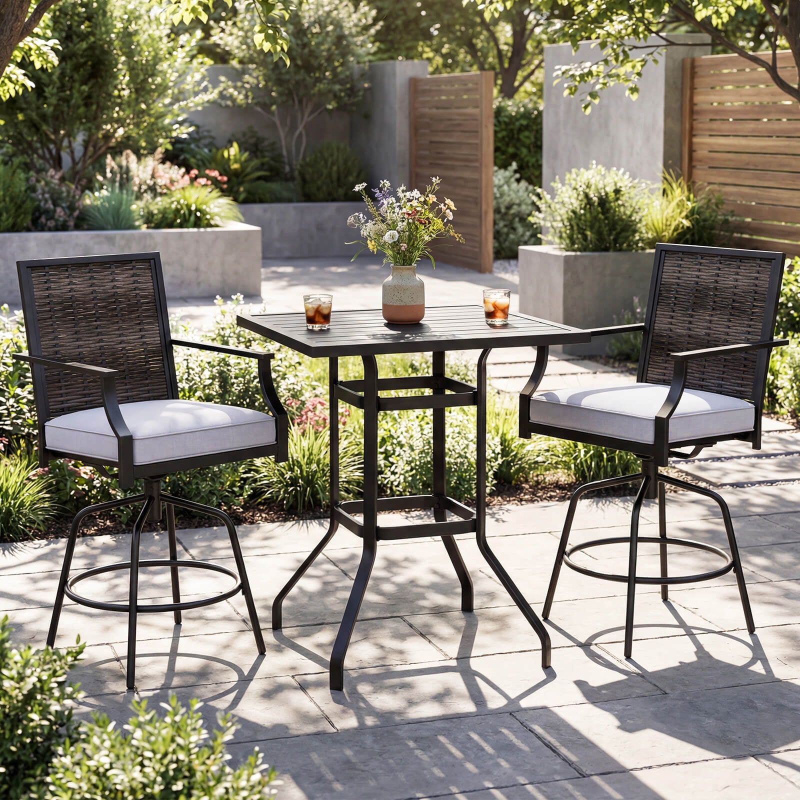 Click here for Costway 3 Pieces Outdoor Swivel Bar Set high Top P... prices