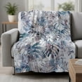 Abstract Leaf Fleece Throw Blanket Lightweight Spring Vintage Blue ...