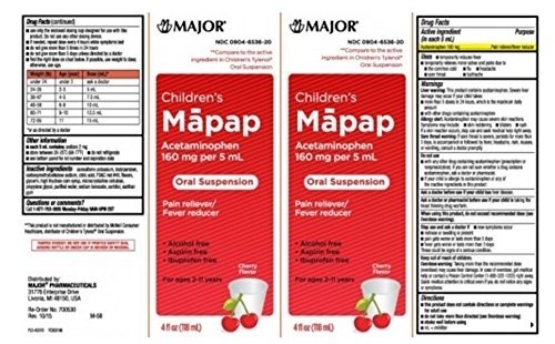 Major Children's Mapap Cherry Oral Suspension Aspirin Free 160 mg, 4oz ...