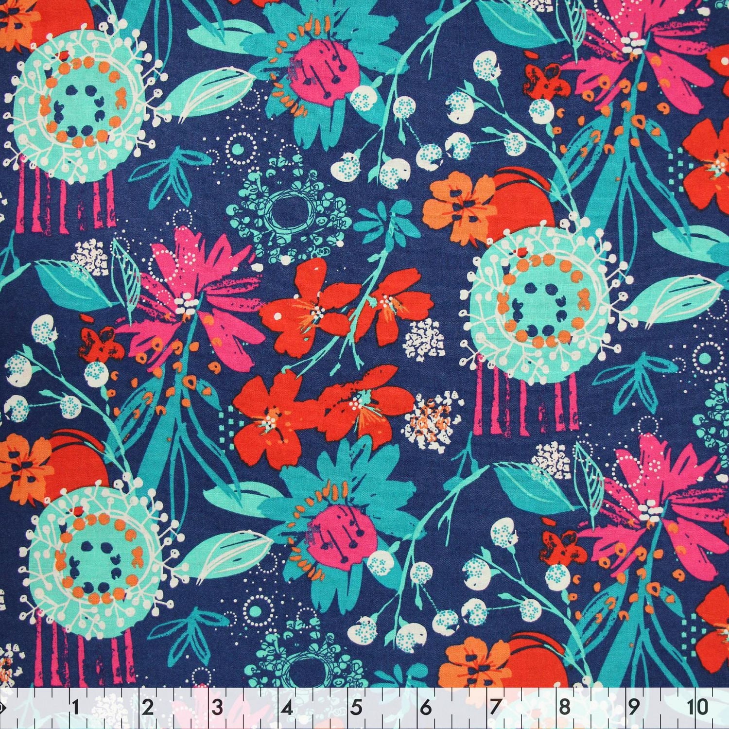 FABRIC CREATIONS Cotton by the Metre, Blue Blooms Print, 109 cm (43 in ...