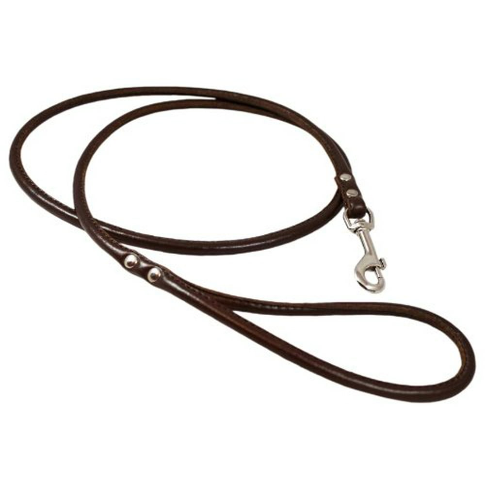 Round Genuine Rolled Leather Dog Leash 52" Long 3/8" Wide Brown for ...