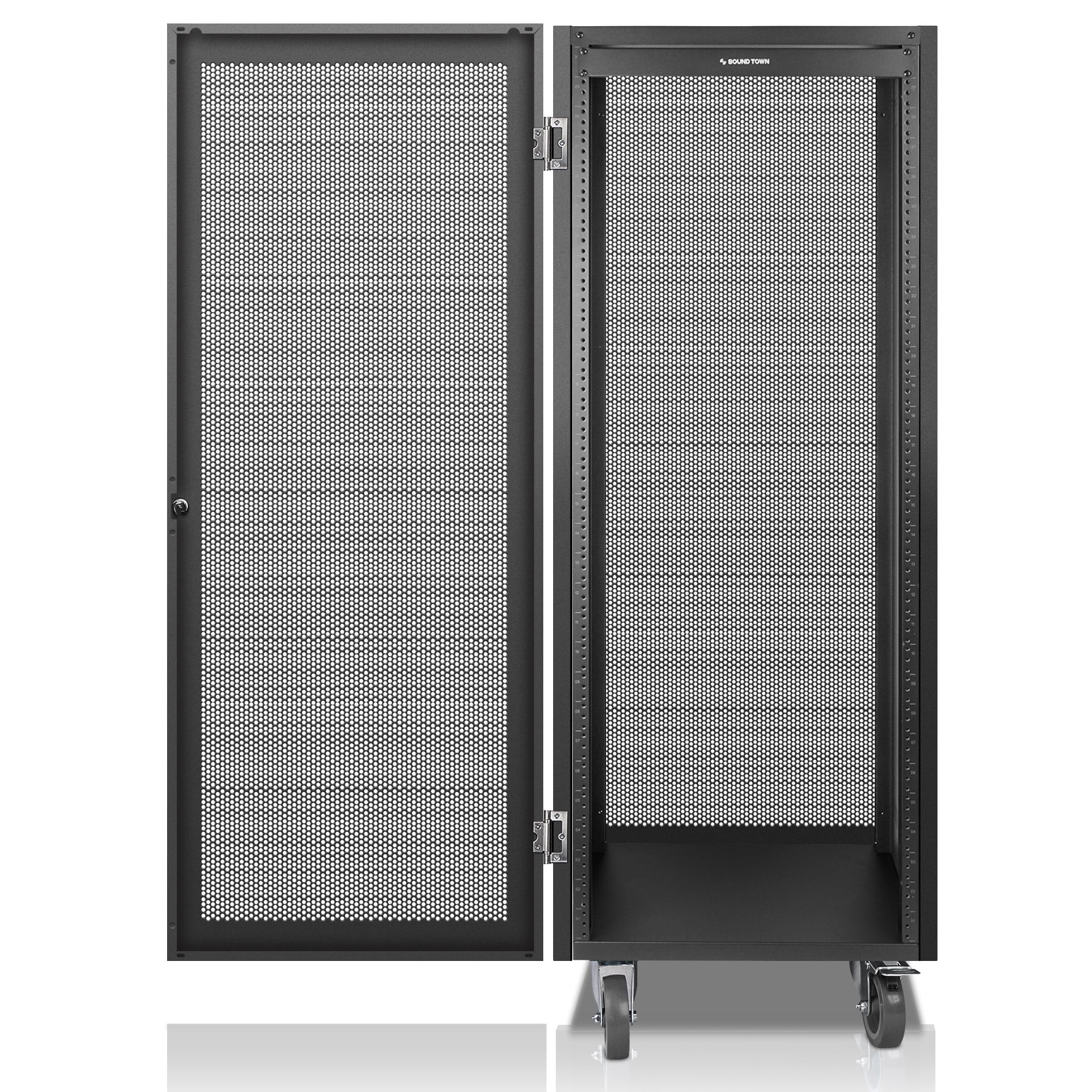 Sound Town 30U Universal Steel Rack, w/Mesh Doors, Locking Casters ...