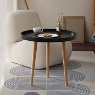 Side Table, Small Round End Table with Fluted Accent, Mid-Century ...