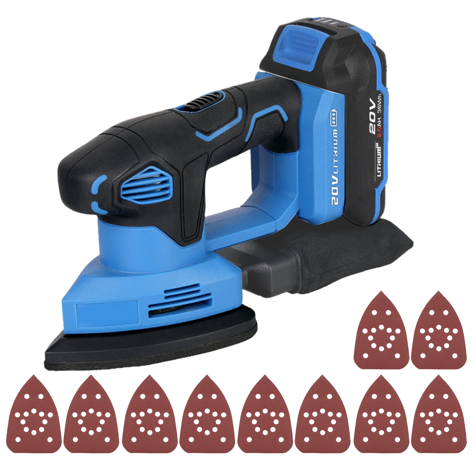 TFixol 20V Cordless Sander with 10 Sandpapers, Dust Bag, and 2.0Ah ...