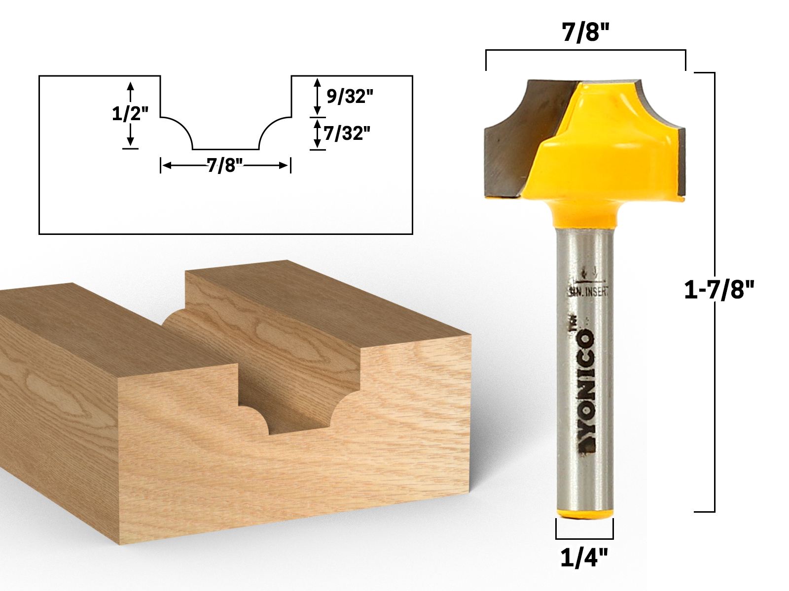 7/32" Radius Round Over Groove Router Bit - 1/4" Shank - Yonico 13081q ...