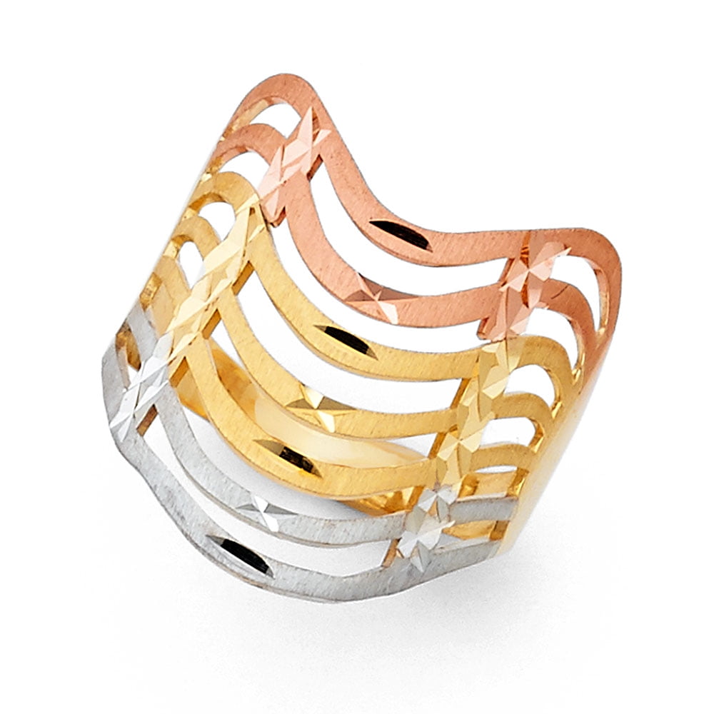 Jewels By Lux 14K White Yellow and Rose Three Color Gold Semanario Ring ...