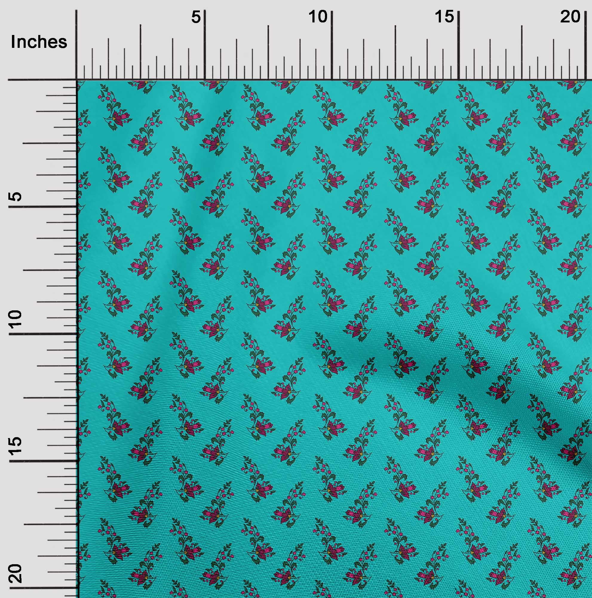 oneOone Cotton Flex Turquoise Blue Fabric Leaves & Floral Block Sewing ...