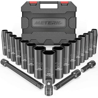 EPAuto 1/2-Inch Drive Metric Deep Impact Socket Set, Cr-V, 6 Points, 11 ...
