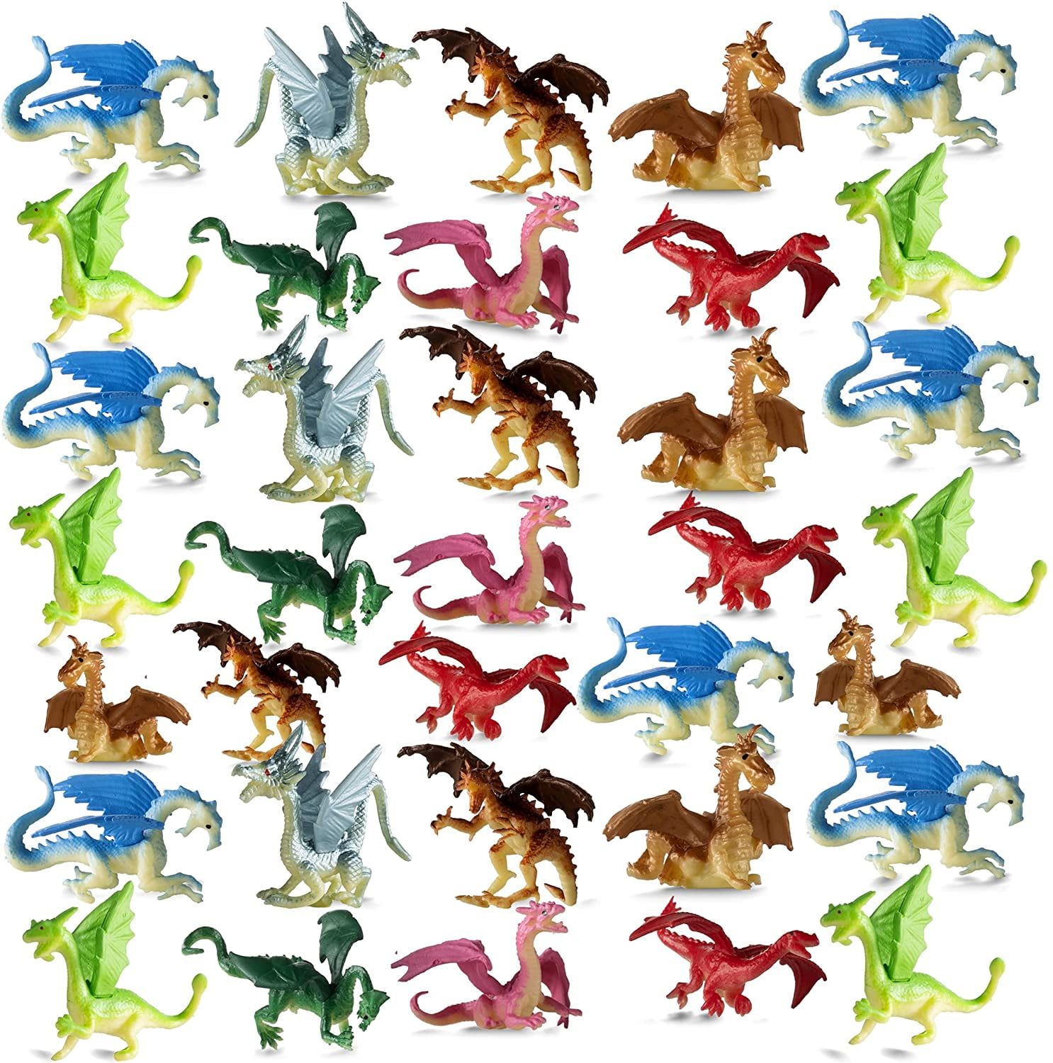 Mini Dragon Toy Figures - (Pack of 36) 2 Inch Plastic Rubbery Dragon ...