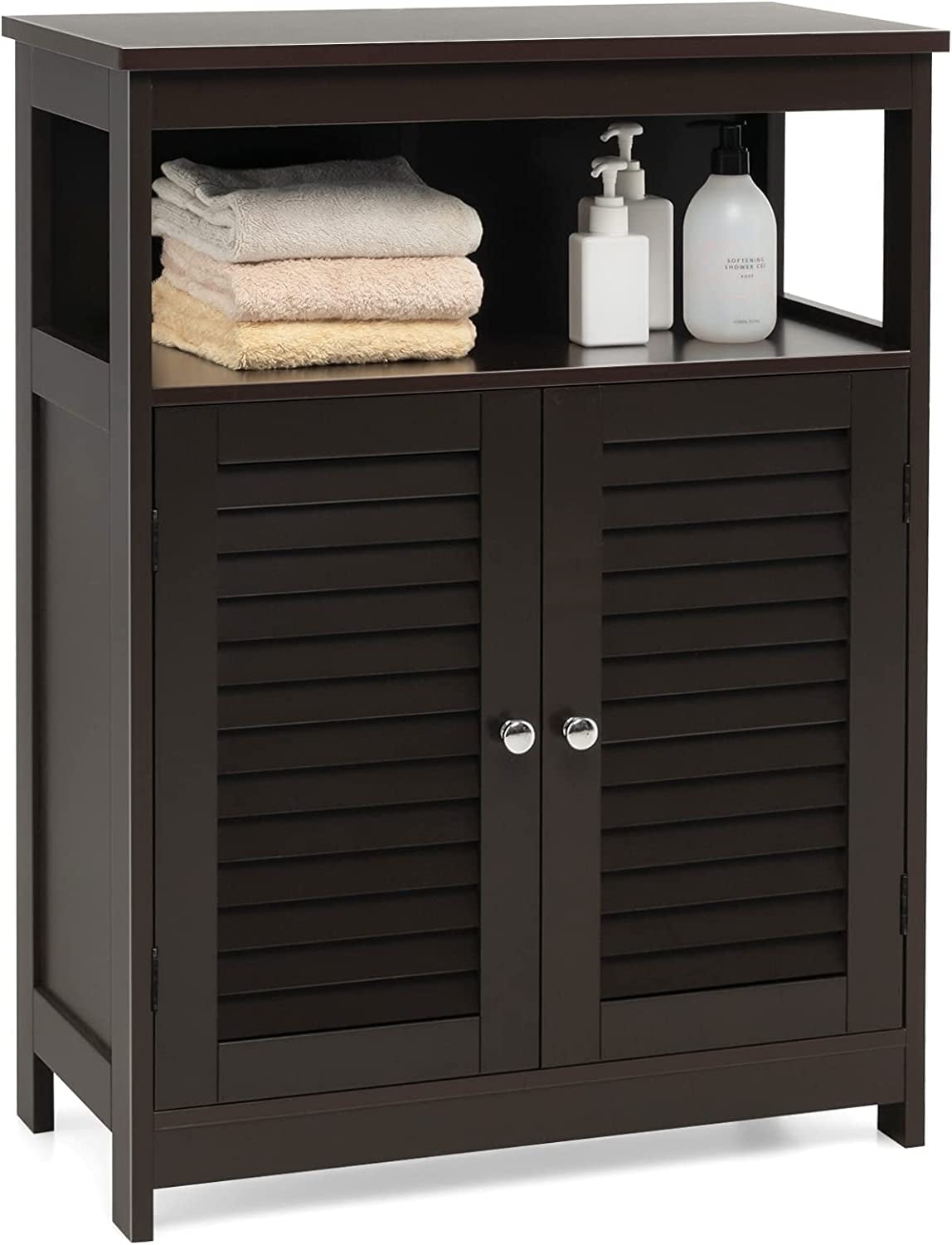 Bathroom Floor Cabinet, Wooden Freestanding Storage Cabinet with Double ...