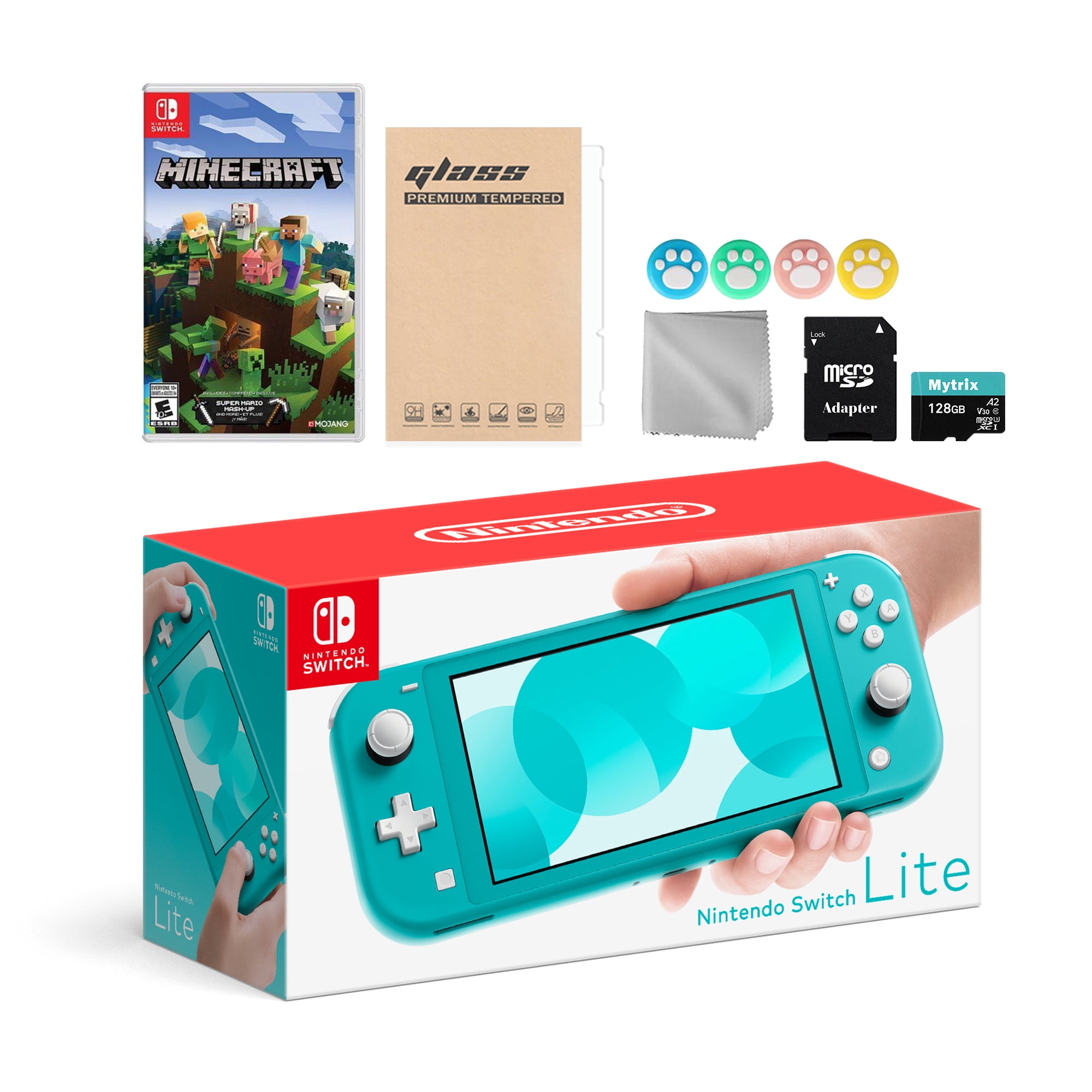 Nintendo Switch Lite Turquoise with Minecraft Mytrix 128GB MicroSD Card and Accessories NS Game Disc Bundle Best Holiday Gift Walmart