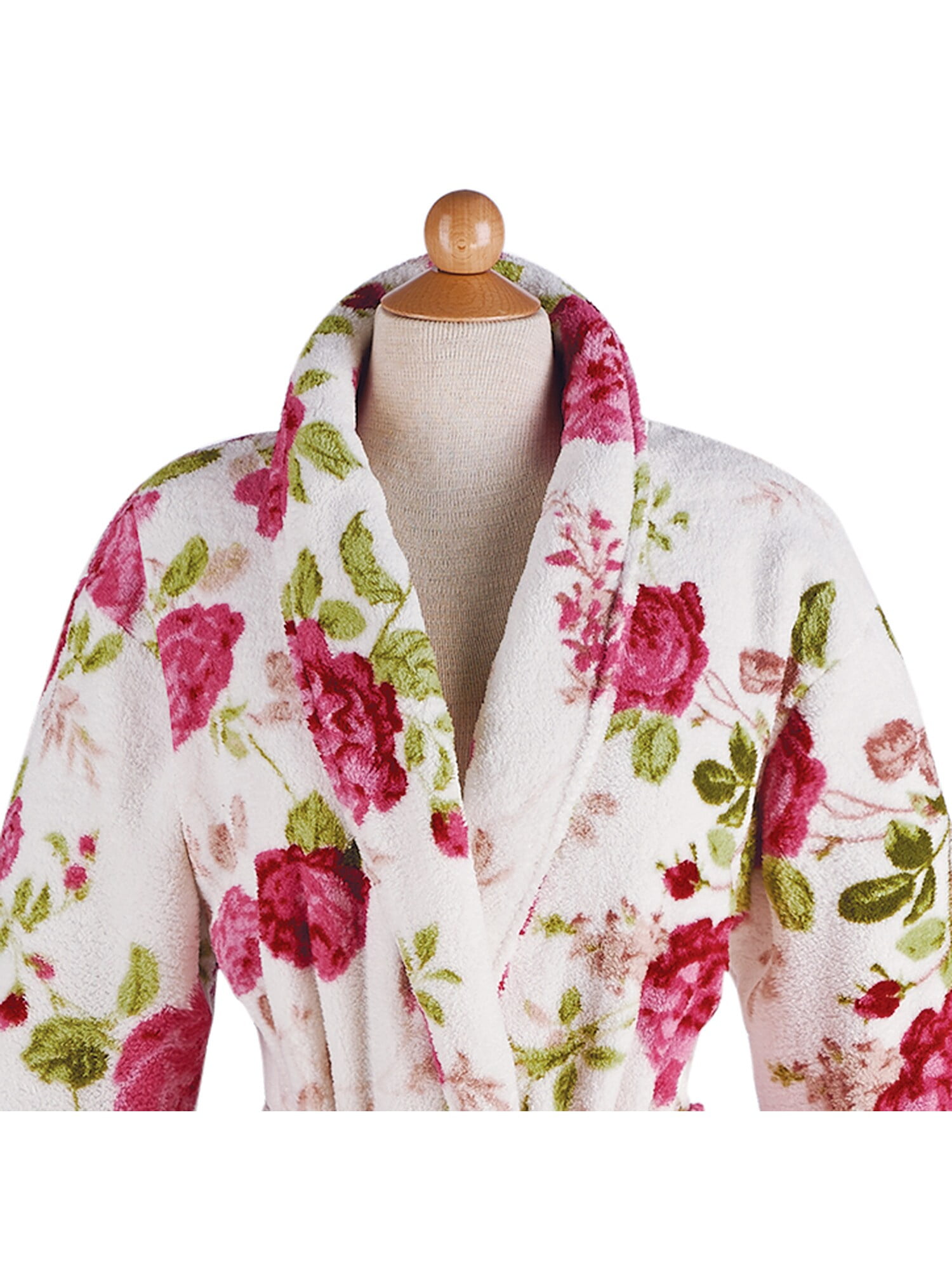 Womens Victorian Roses Plush Bath Robe White With Ruffles Large/Xl At ...