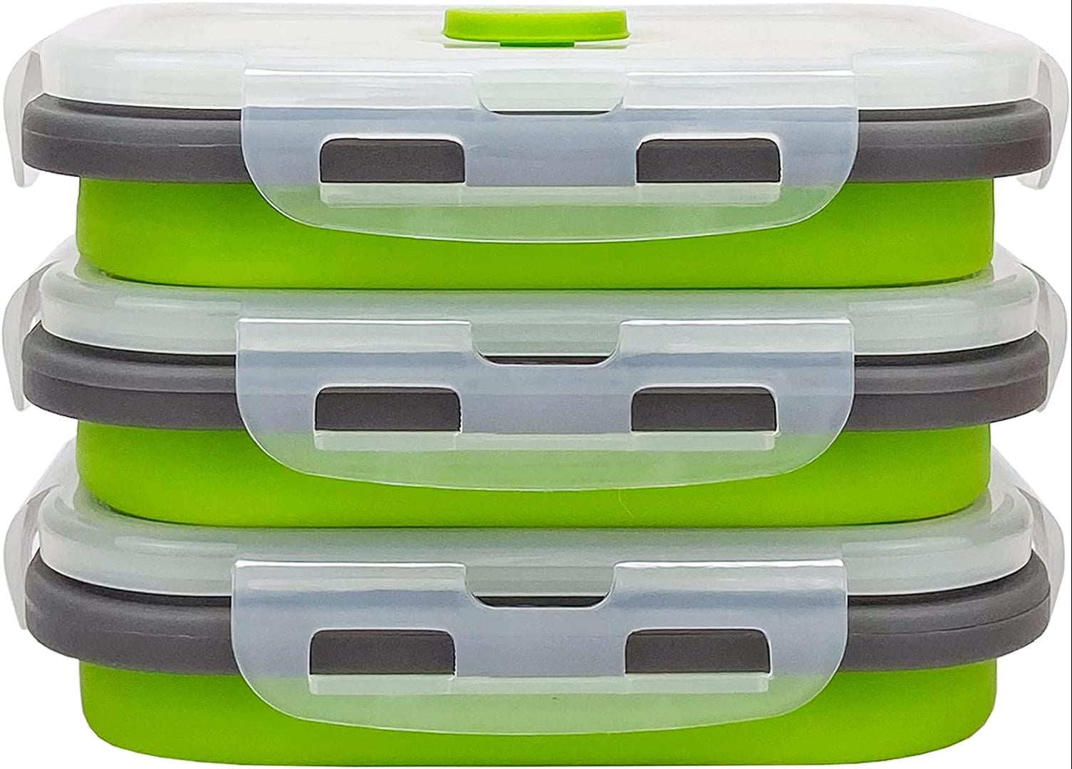 3piece Collapsible Food Storage Containers with Lids, Silicone Lunch ...