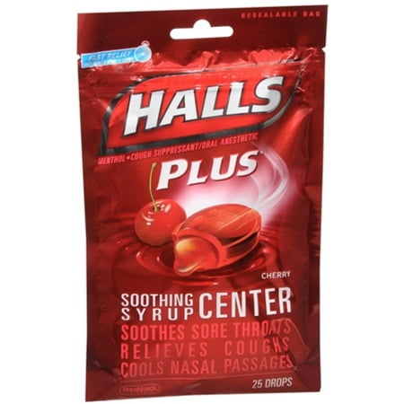 Halls Plus Cough Suppressant With Medicine Center Drops With Cherry Bag ...