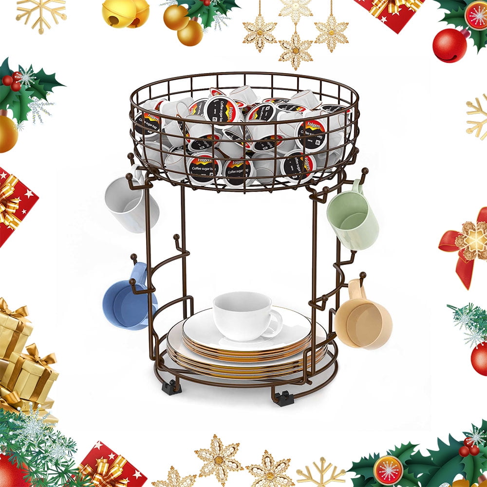 Auledio Mug Tree, Metal Coffee Mug Holder with Storage Basket, Hoom ...