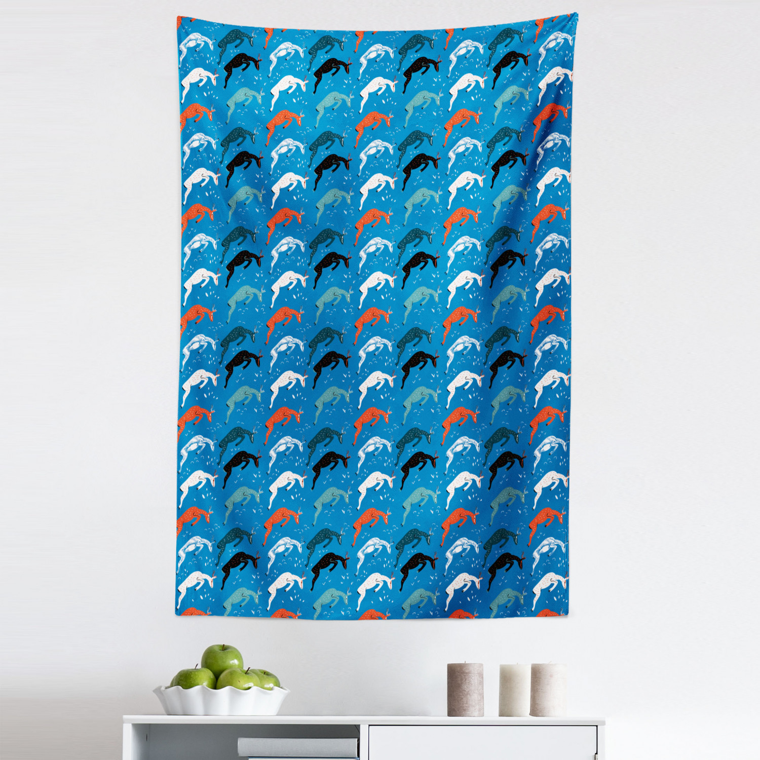 Goat Tapestry, Repeating Pattern of Jumping Pose Drawn Abstract Animal ...