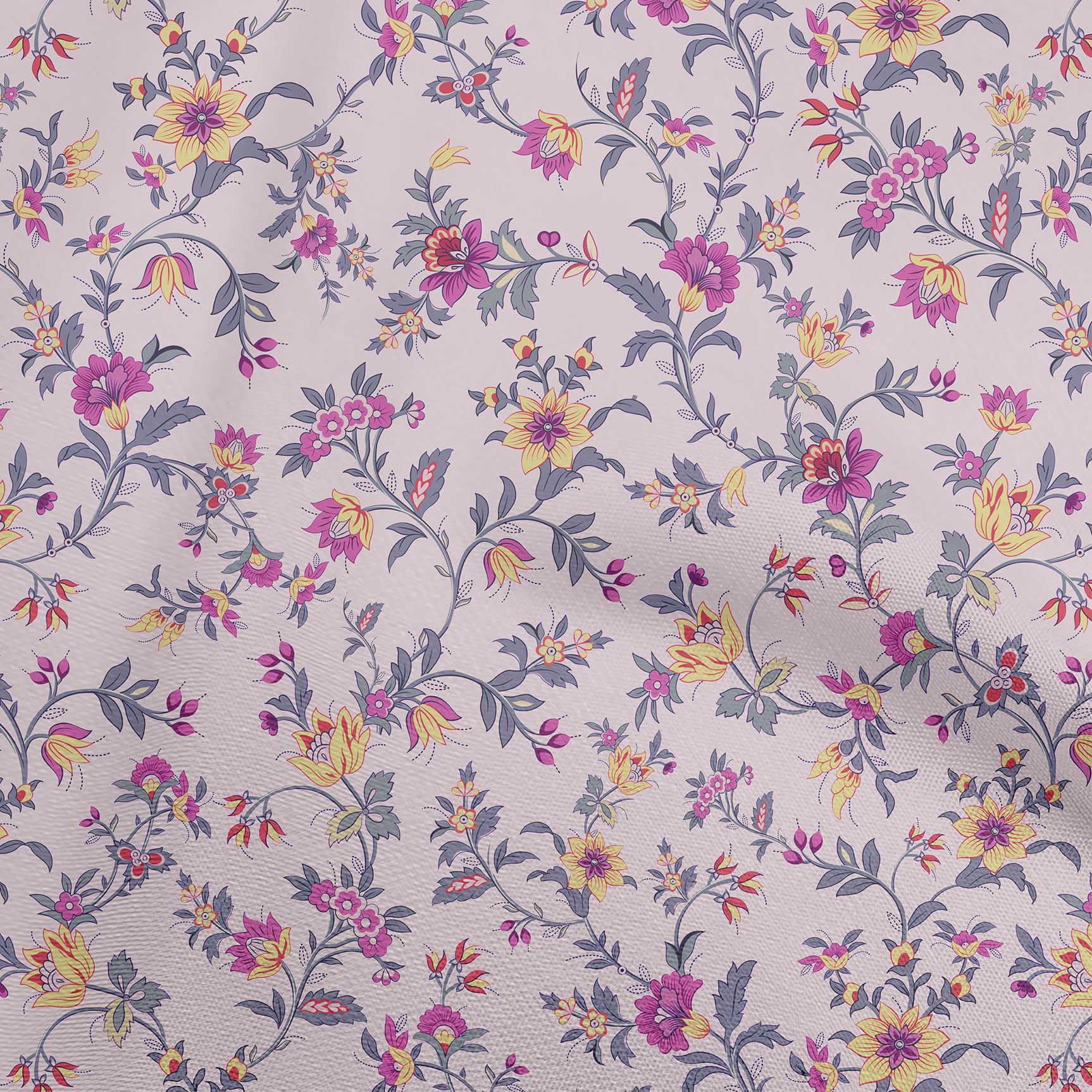 oneOone Rayon Light Pink Fabric Jacobean Floral Fabric For Sewing ...