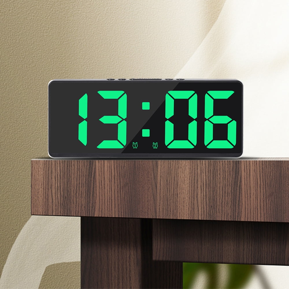 Digital Clock Large Display Mirror LED Bedroom Alarm Clocks with Dual ...