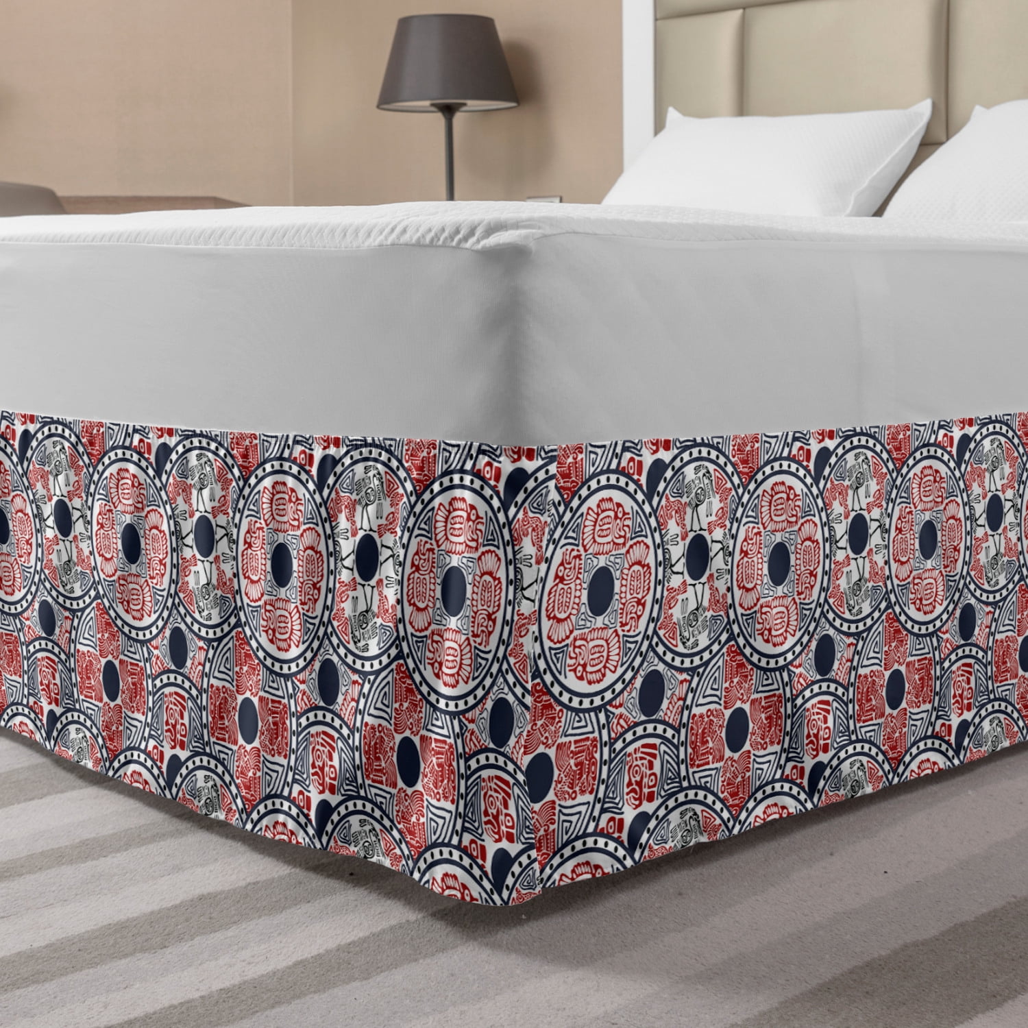 Native Bed Skirt, Indigenous Mayan Pattern with Animals and National ...