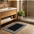 Black Square Non Slip Bathroom Mat, Graphic Retro Black Khaki Checkered ...