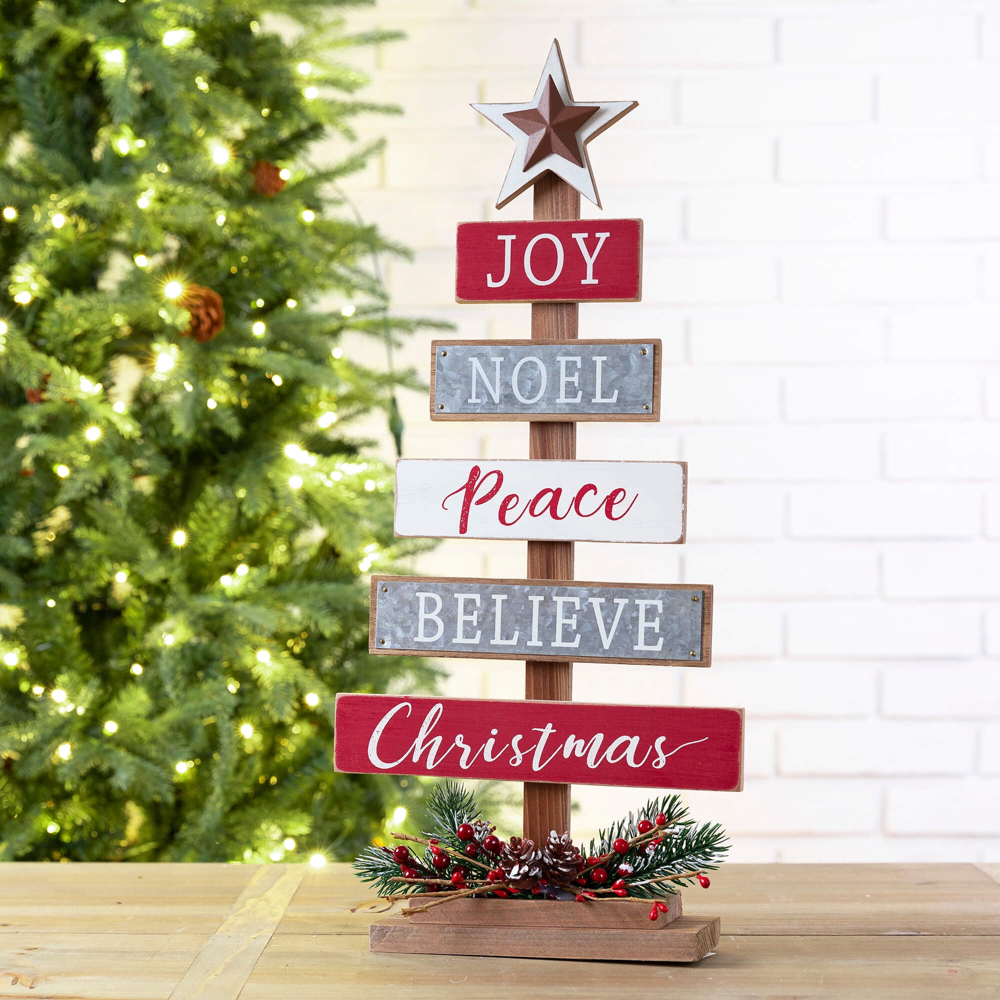 Glitzhome 20 "H Wooden Sign Table Tree Tabletop Centerpiece Decor ...