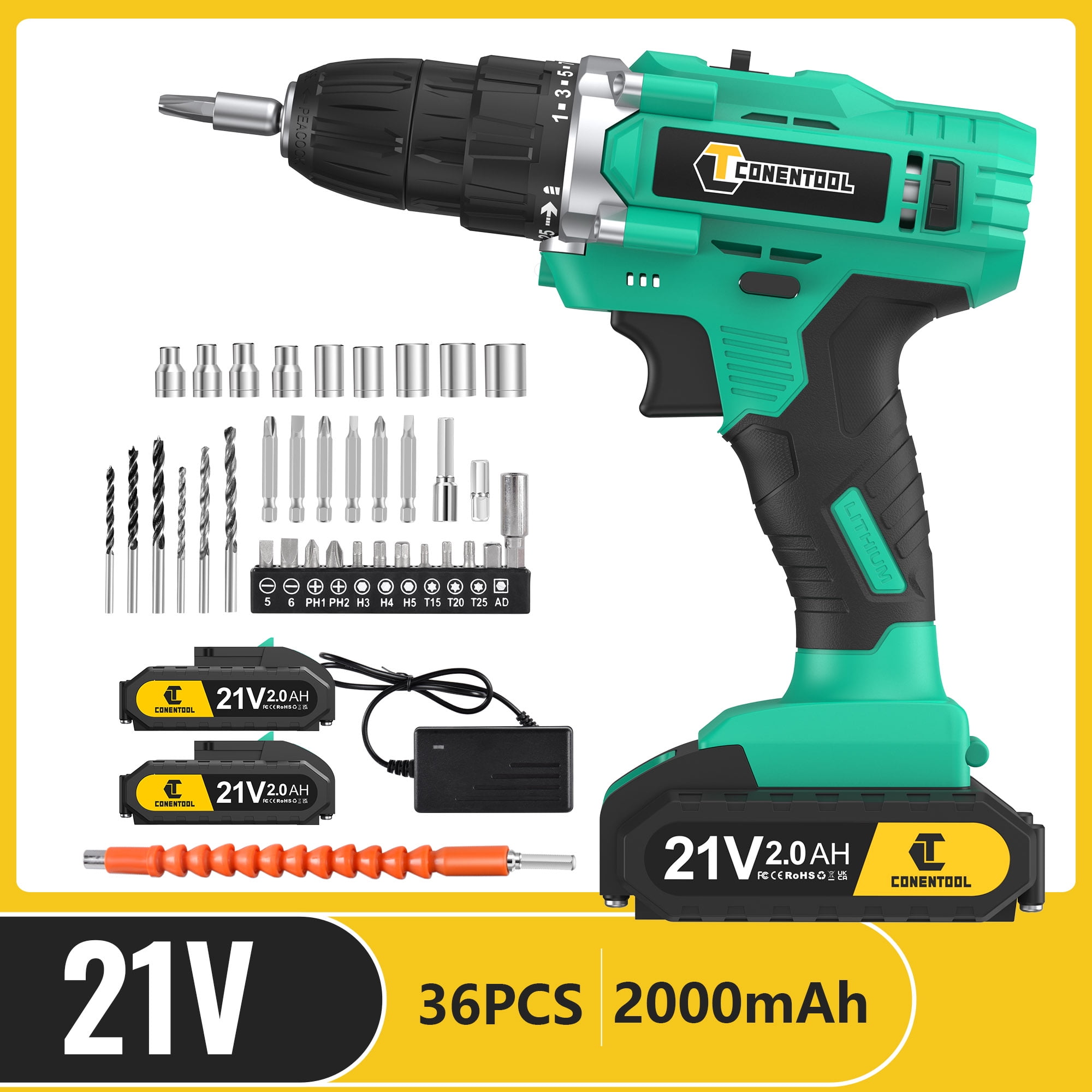 CONENTOOL 12V Cordless Drill Driver Kit, Electric Screwdriver Driver Tool Kit , 3/8"" Keyless ...