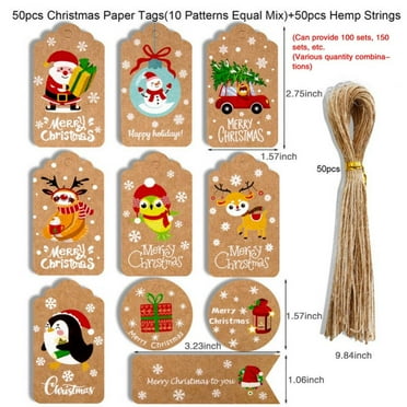 Christmas Gift Tags 48 Count with String, Printed Designs for DIY Xmas ...