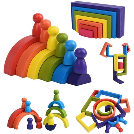 Wooden Toys Rainbow Stacking Block 19 PCS | Montessori Geometry ...