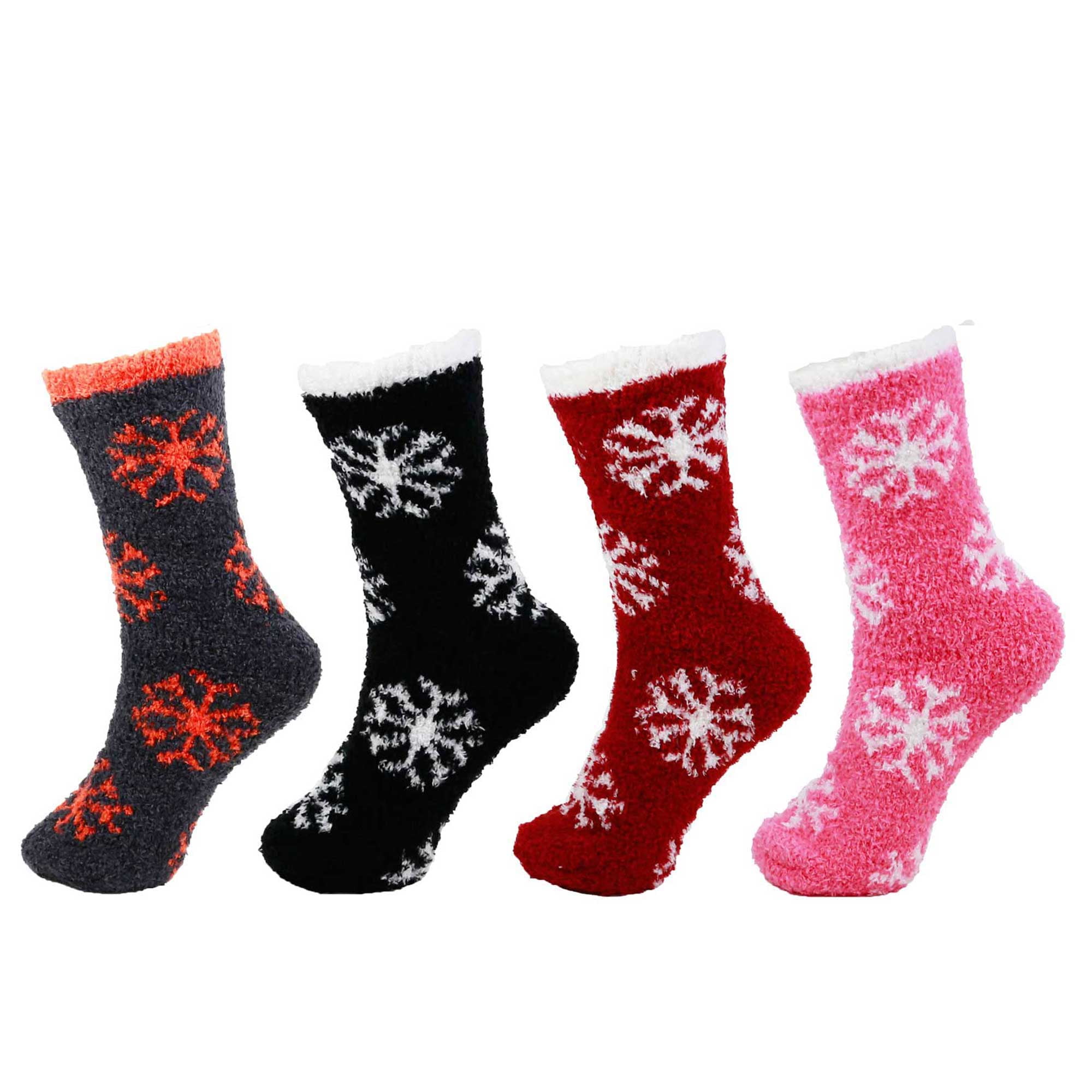 BambooMN - BambooMN - Fuzzy Snowflake Socks - Assortment C, 4 prs ...