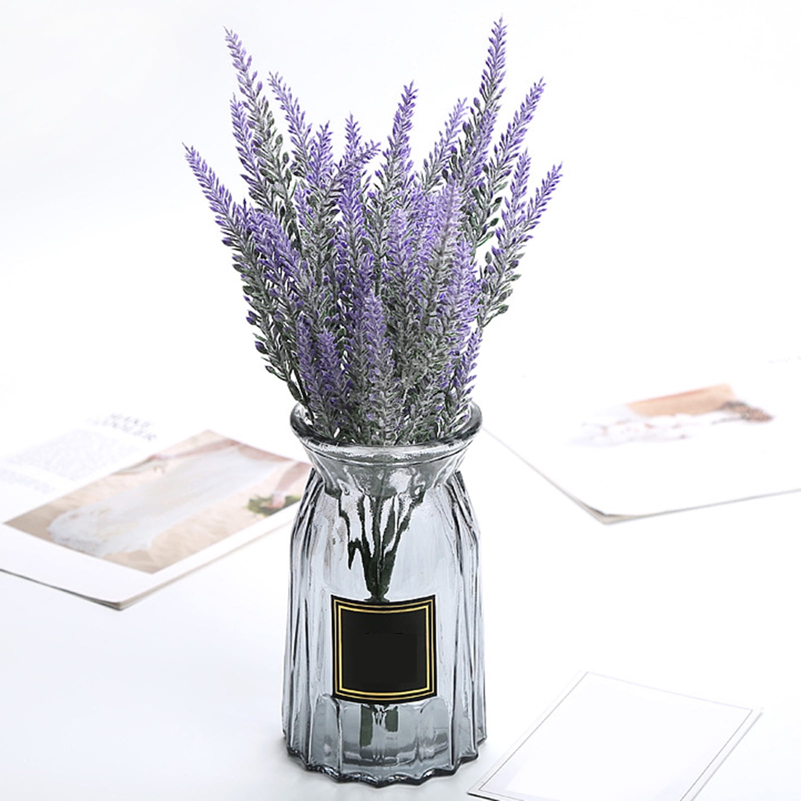 SPRING PARK 2Pcs 5-fork Artificial Flowers Lavender Bouquet Romantic ...