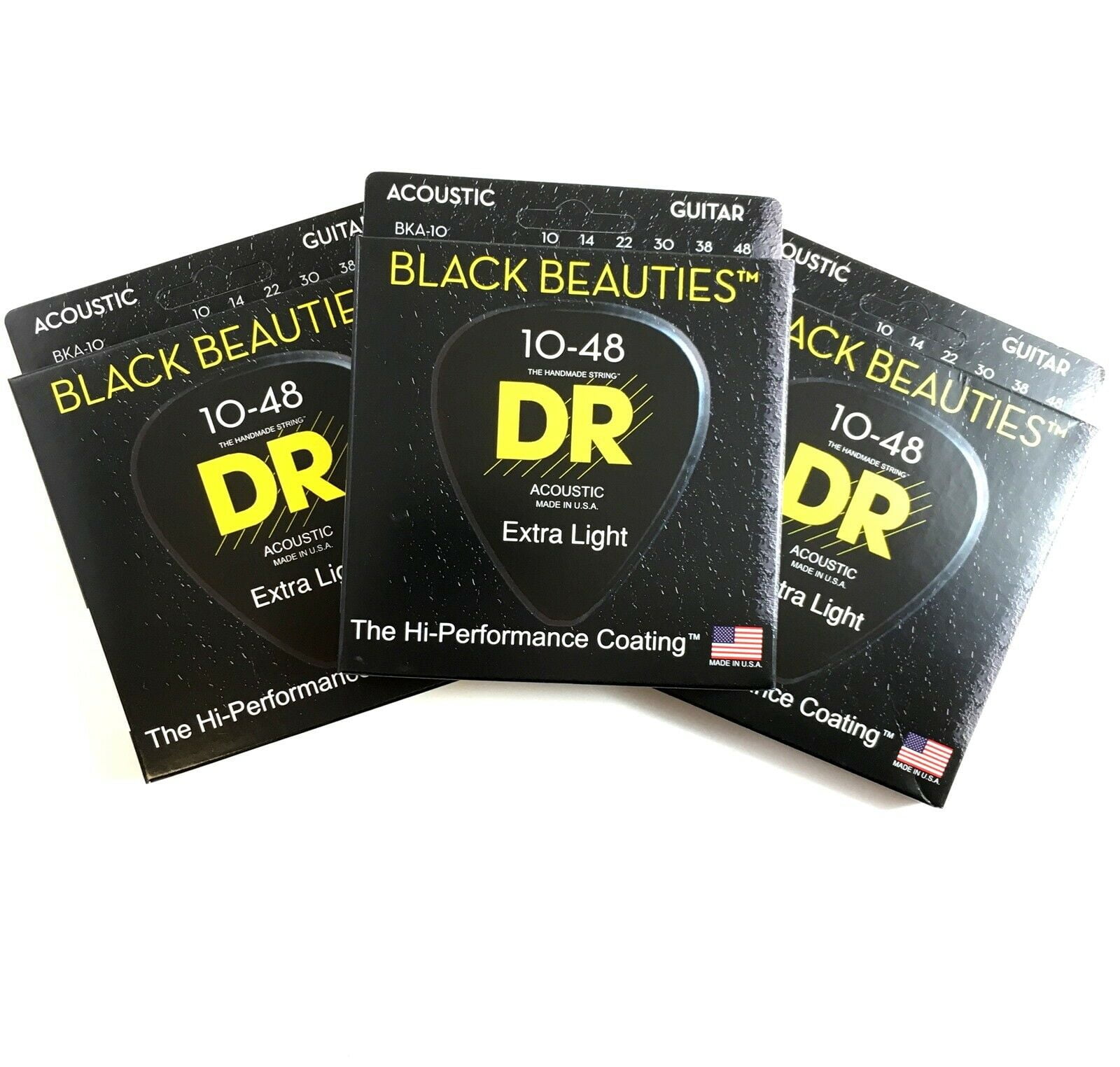 DR Guitar Strings Acoustic 3-Pack K3 Black Beauties Coated 10-48 Extra ...