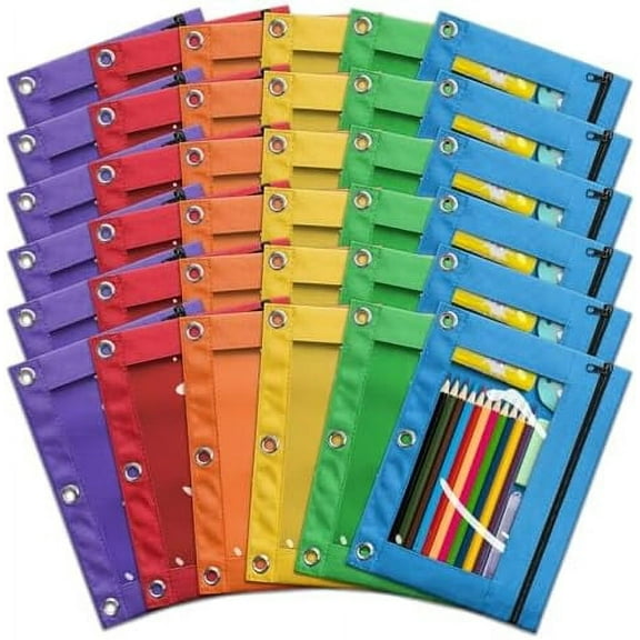 Pencil Pouch for 3 Ring Binder Bulk 36 Pack Zipper Pen Pouches in 6 ...