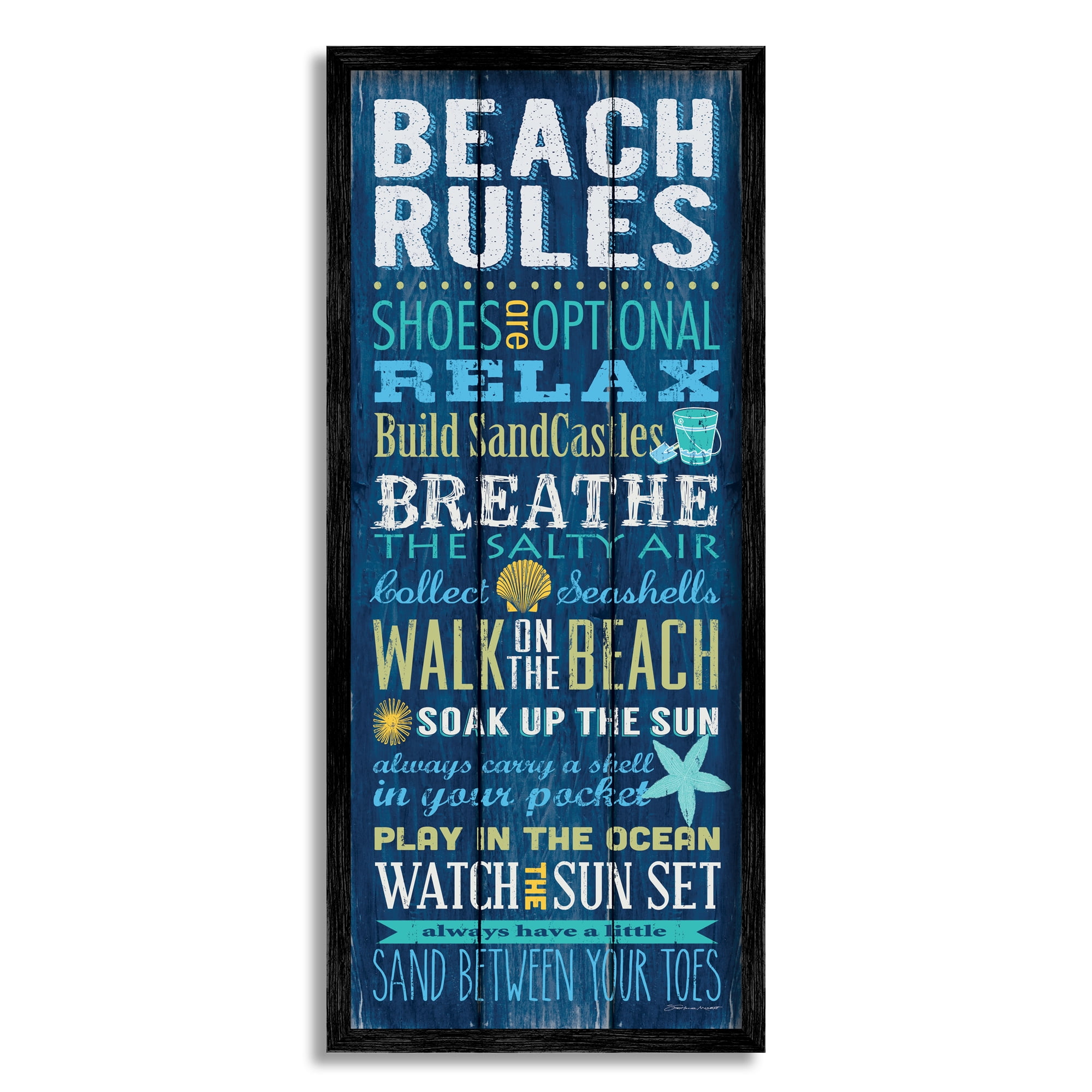 Stupell Industries Beach Rules Sign Blue Planked Pattern Motivational ...