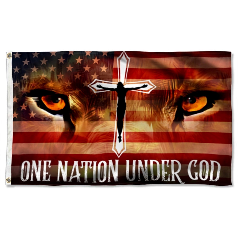 Cayyon Jesus Flag 3x5feet Jesus Lion Eyes Grommet Flag One Nation Under