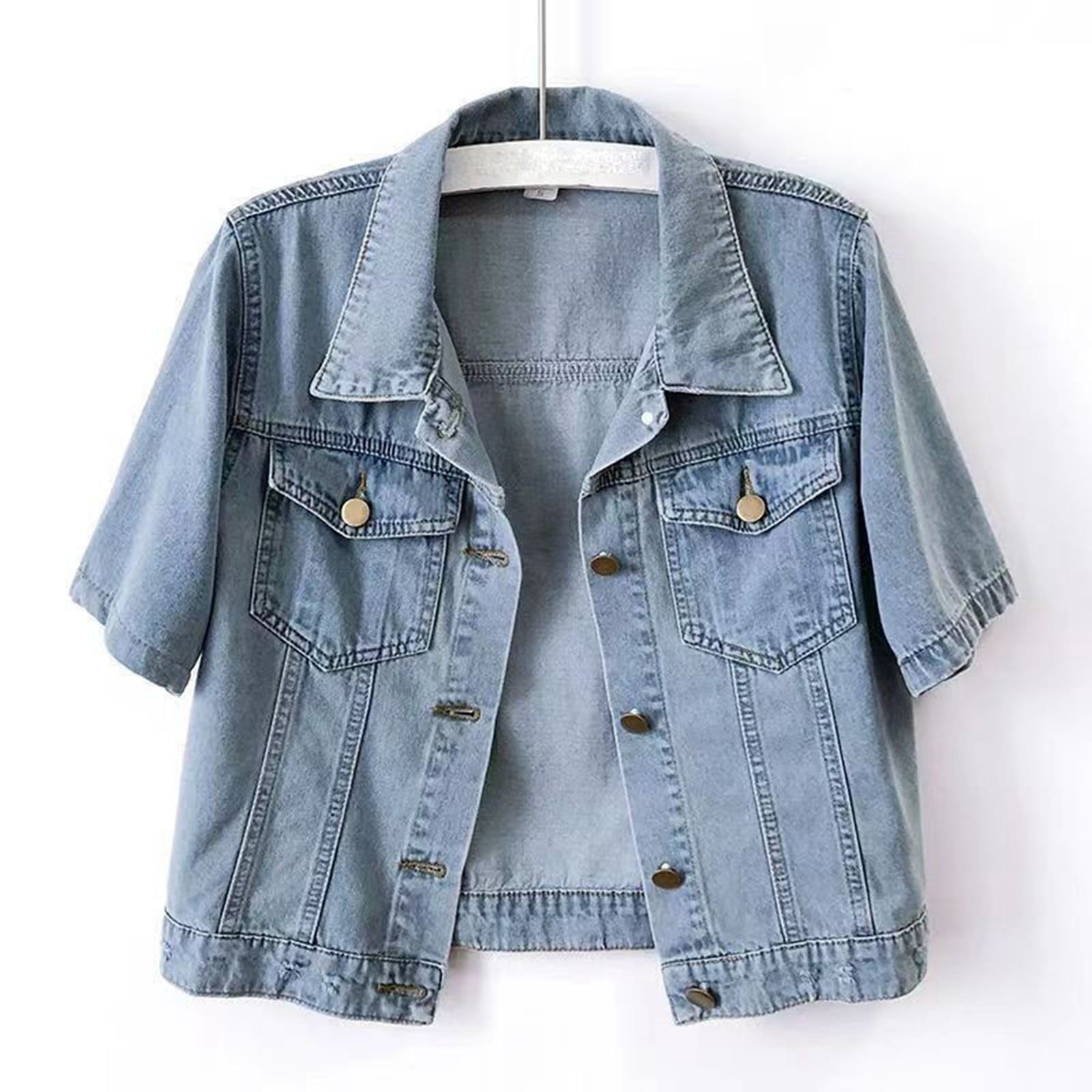 Click here for Uanwenn Womens Denim Shirt Jacket Short Sleeve Cas... prices