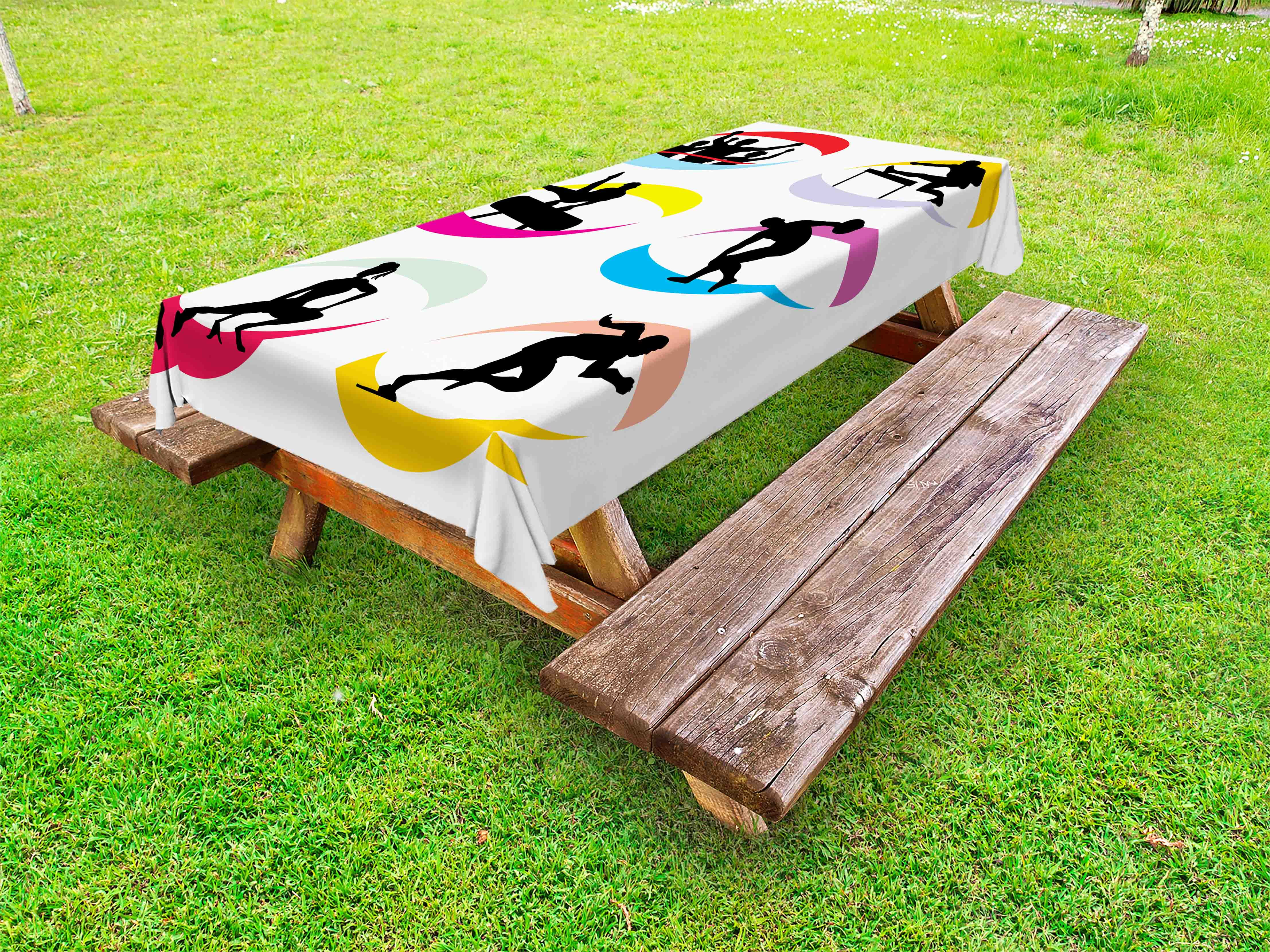 Olympics Outdoor Tablecloth, Silhouette Icons of Sport and Competition ...