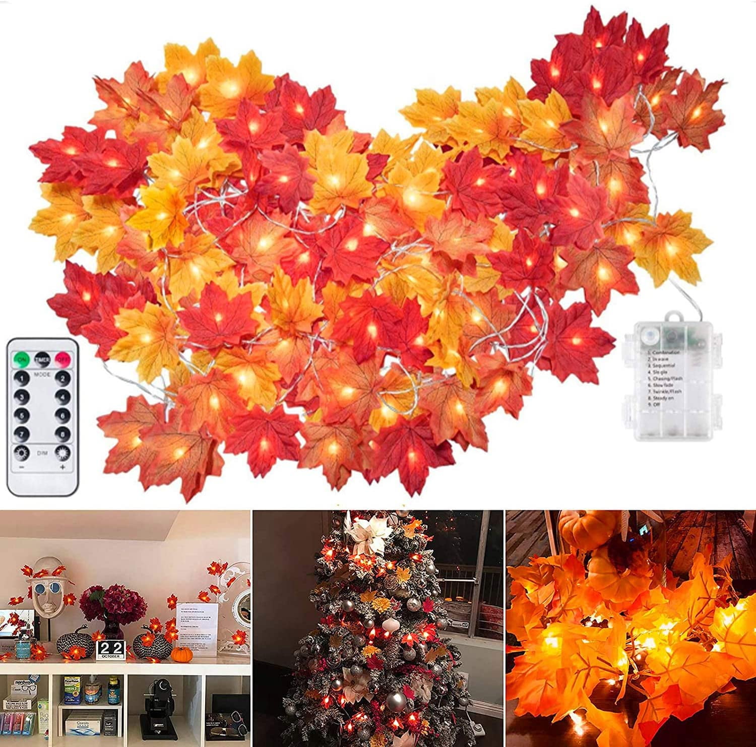 Thanksgiving Fall Maple Leaf String Lights, 20 Feet Length, 40 Led Leaf ...