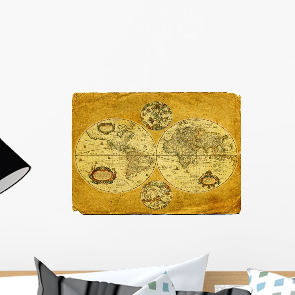 Old Paper World Map Wall Mural by Wallmonkeys Peel and Stick Graphic ...
