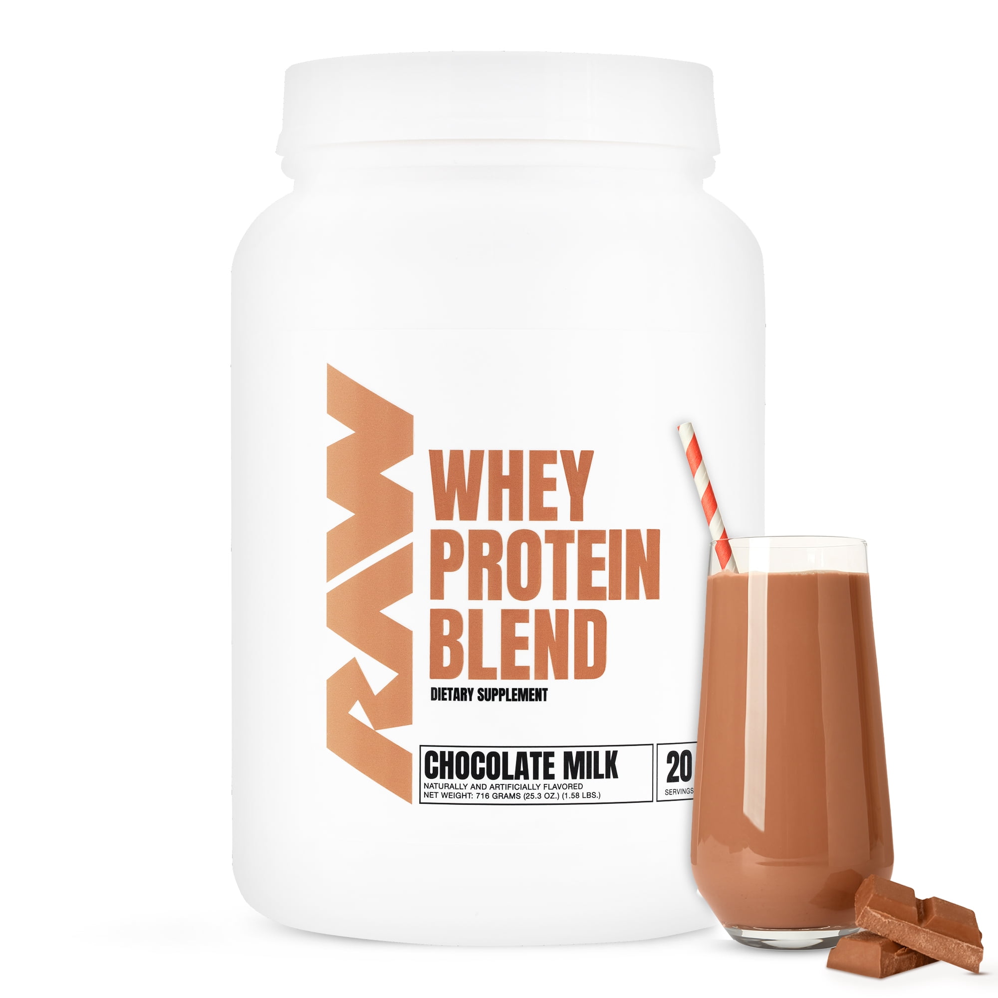 RAW Nutrition Whey Protein Powder Chocolate Milk 20 Servings