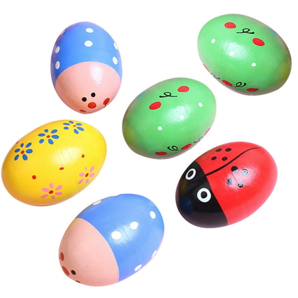 6 Pcs Color Pattern Random Egg Shaker Children Wooden Maracas Kids ...