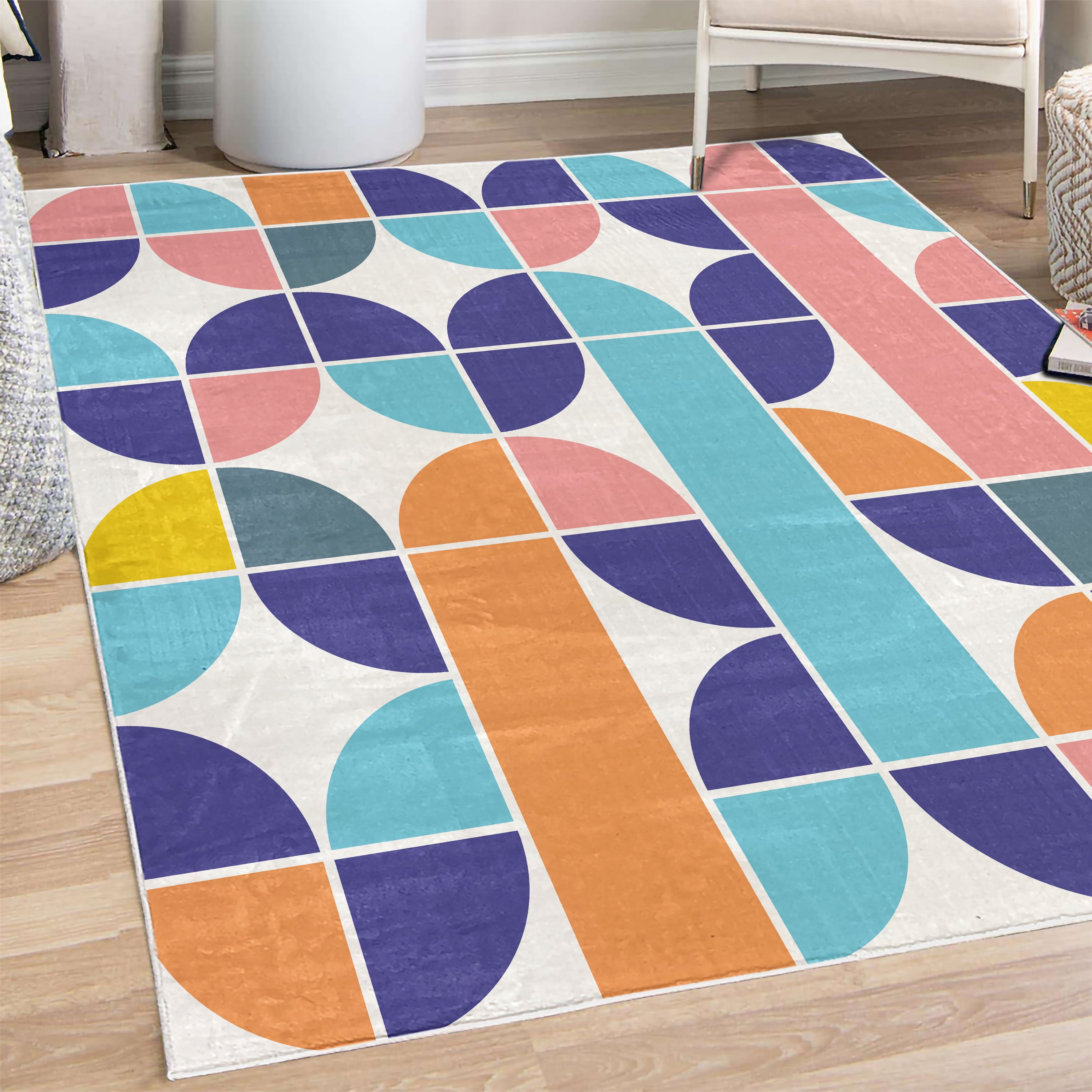 Retro Decorative Rug, Pop Art Funky Unusual Geometric Forms Mosaic ...