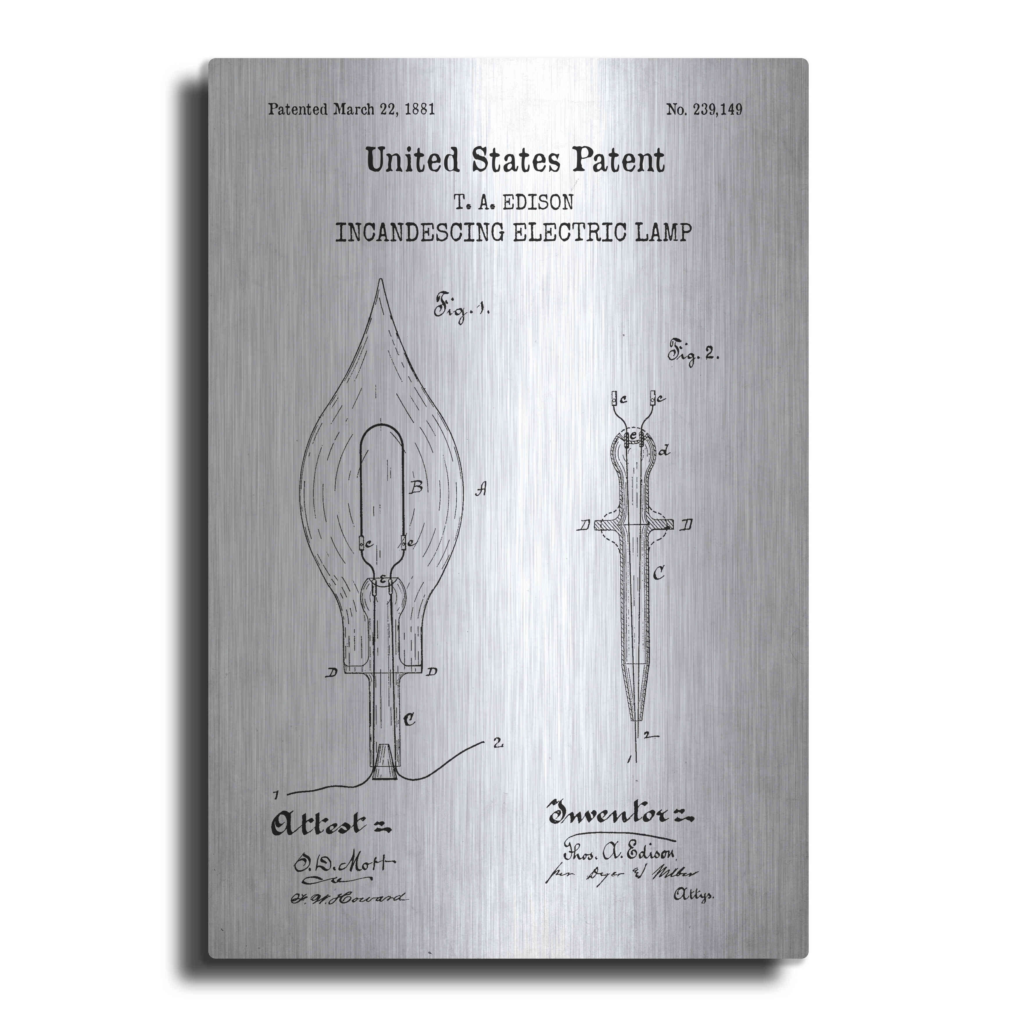 Luxe Metal Art 'Incandescent Electric Lamp Blueprint Patent White ...