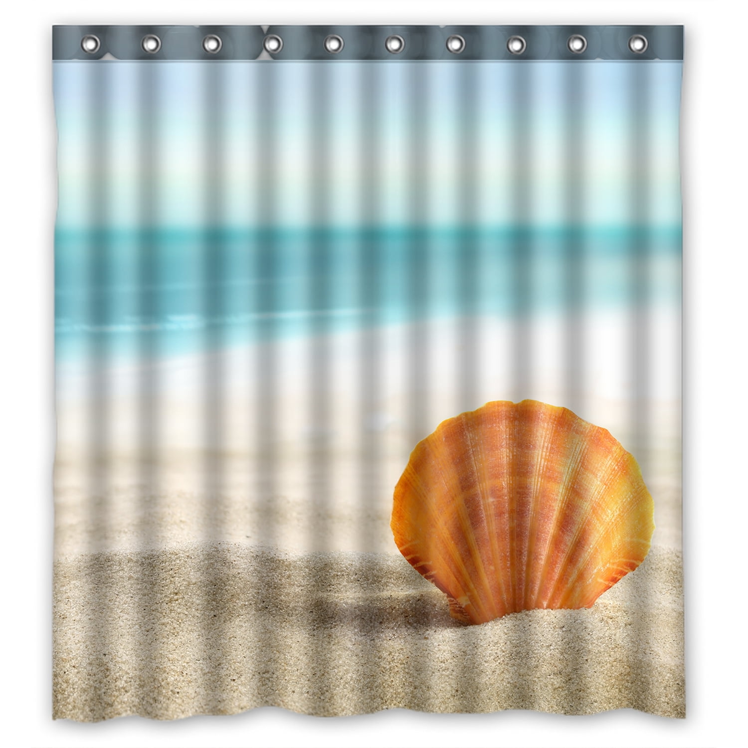 Ykcg Summer Beach Seashell Sea Sand Blue Ocean Waterproof Fabric