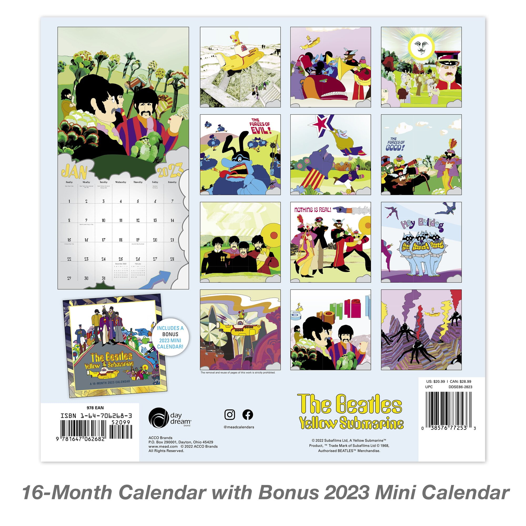 The Beatles Yellow Submarine Special Edition 2023 Monthly Wall Calendar ...